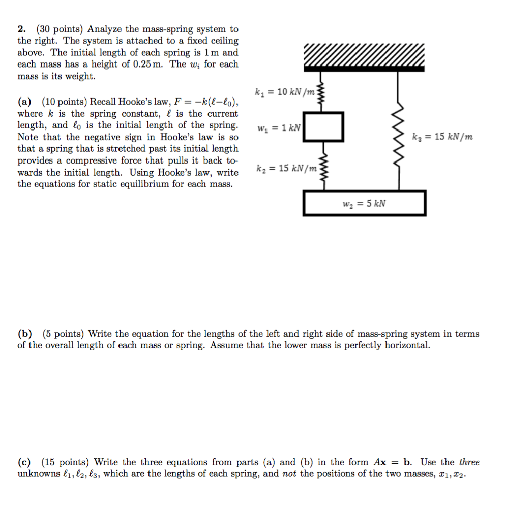 Solved 2. (30 points) Analyze the mass-spring system to the | Chegg.com Solved 2. (30 points) Analyze the mass-spring system to the | Chegg.com
