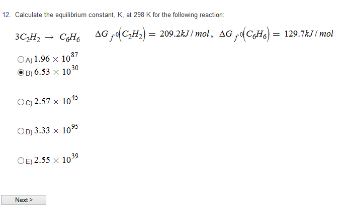 Solved 12 Calculate The Equilibrium Constant K At 298 K