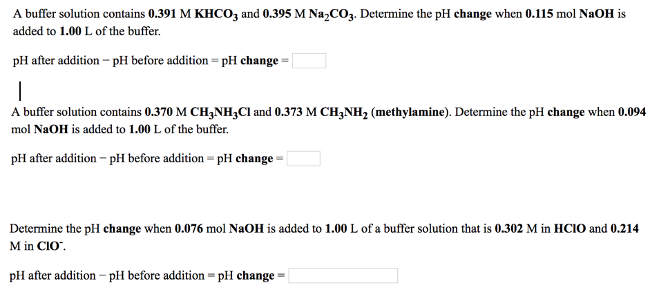 Solved A buffer solution contains 0.391 M KHCO_3 and 0.395 M | Chegg.com