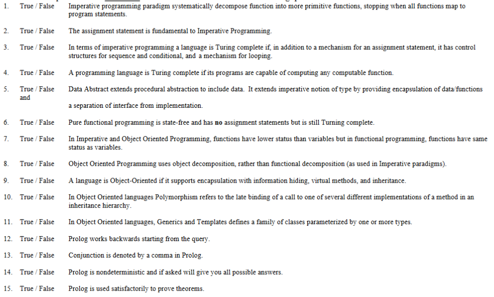 1. True/False Imperative programming paradigm | Chegg.com