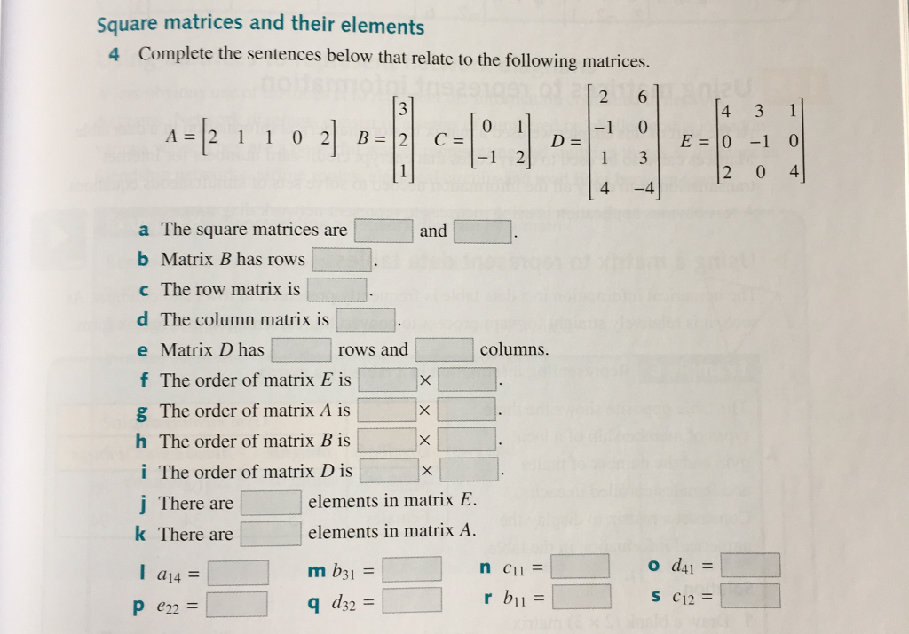 Solved Square matrices and their elements 4 Complete the | Chegg.com