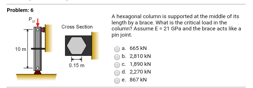 Solved Problem: 6 A hexagonal column is supported at the | Chegg.com