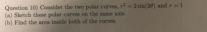 Solved Consider the two polar curves, r^2 = 2sin(2theta) and | Chegg.com