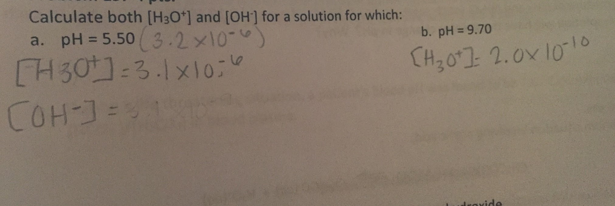 Solved Calculate both |H30+] and [OH-] for a solution for | Chegg.com