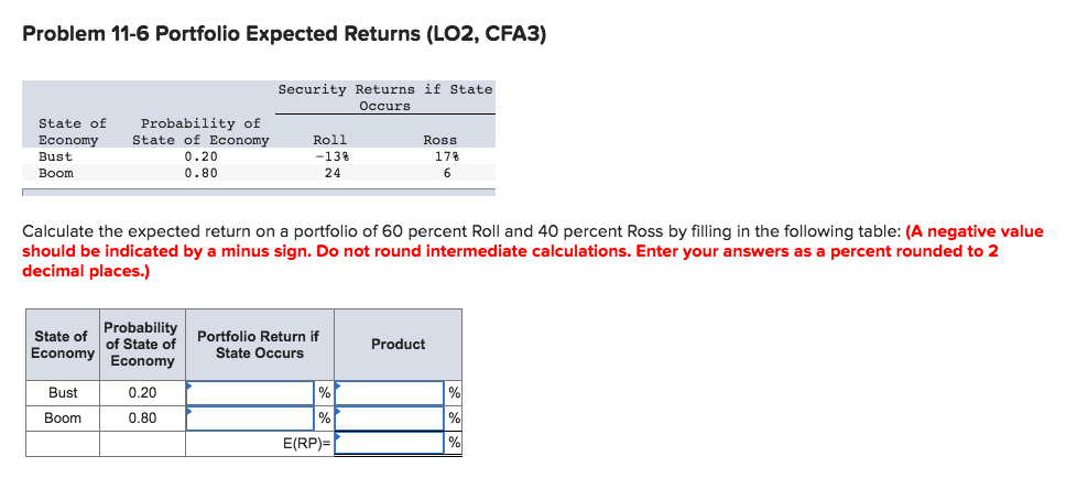 Solved Problem 11-4 Expected Returns (LO1, CFA1) Security | Chegg.com