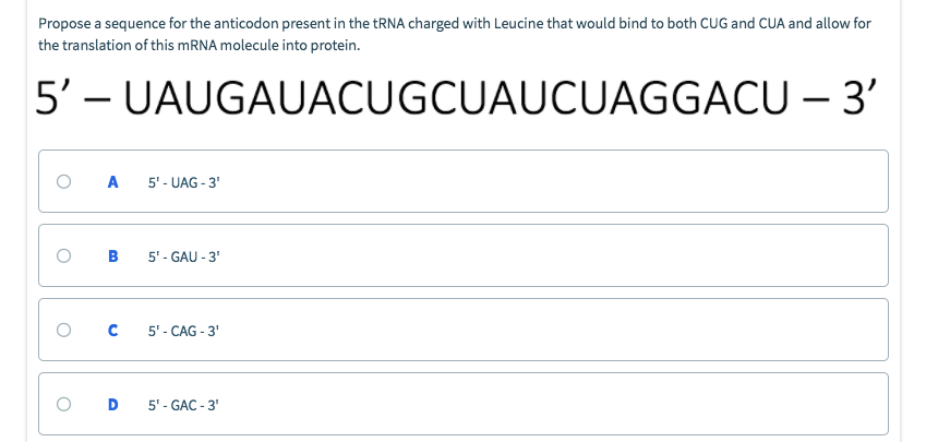 Solved Assigned as Homework ⓘ Codon and tRNA Question #2 | Chegg.com