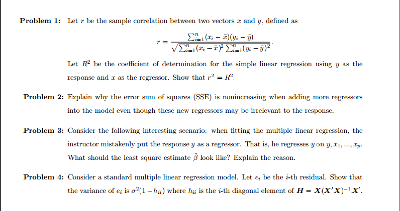Let r be the sample correlation between two vectors | Chegg.com