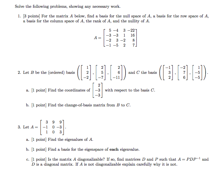 Solved Solve the following problems, showing any necessary | Chegg.com