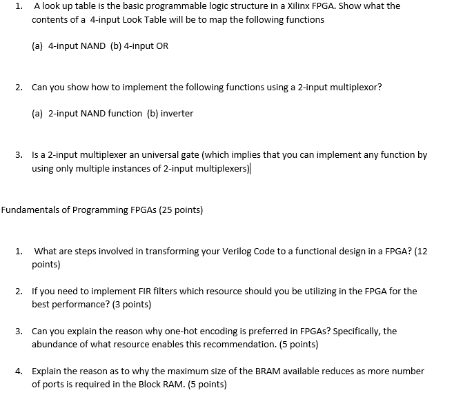 Solved A Look Up Table Is The Basic Programmable Logic