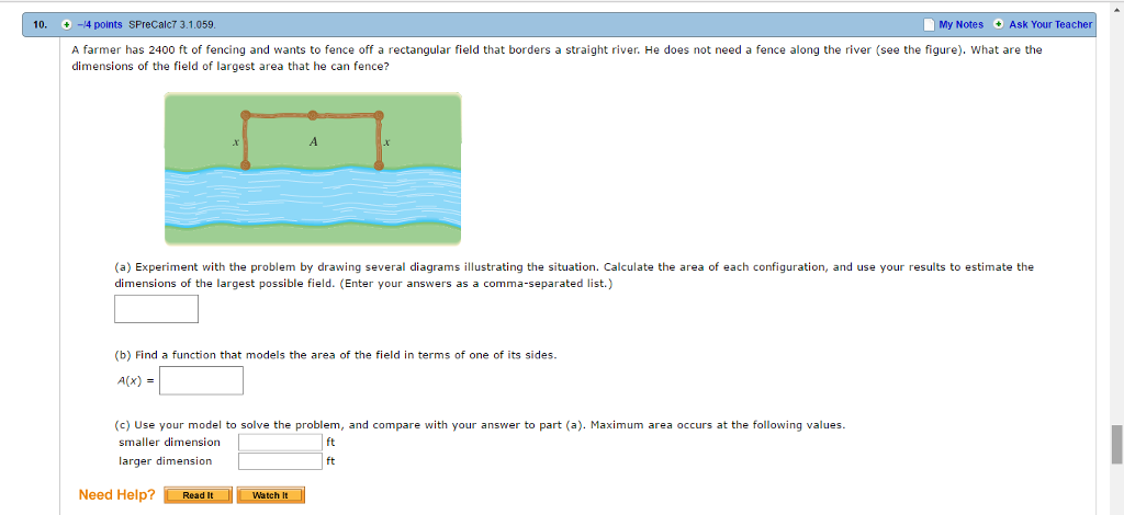 Solved A farmer has 2400 ft of fencing and wants to fence | Chegg.com