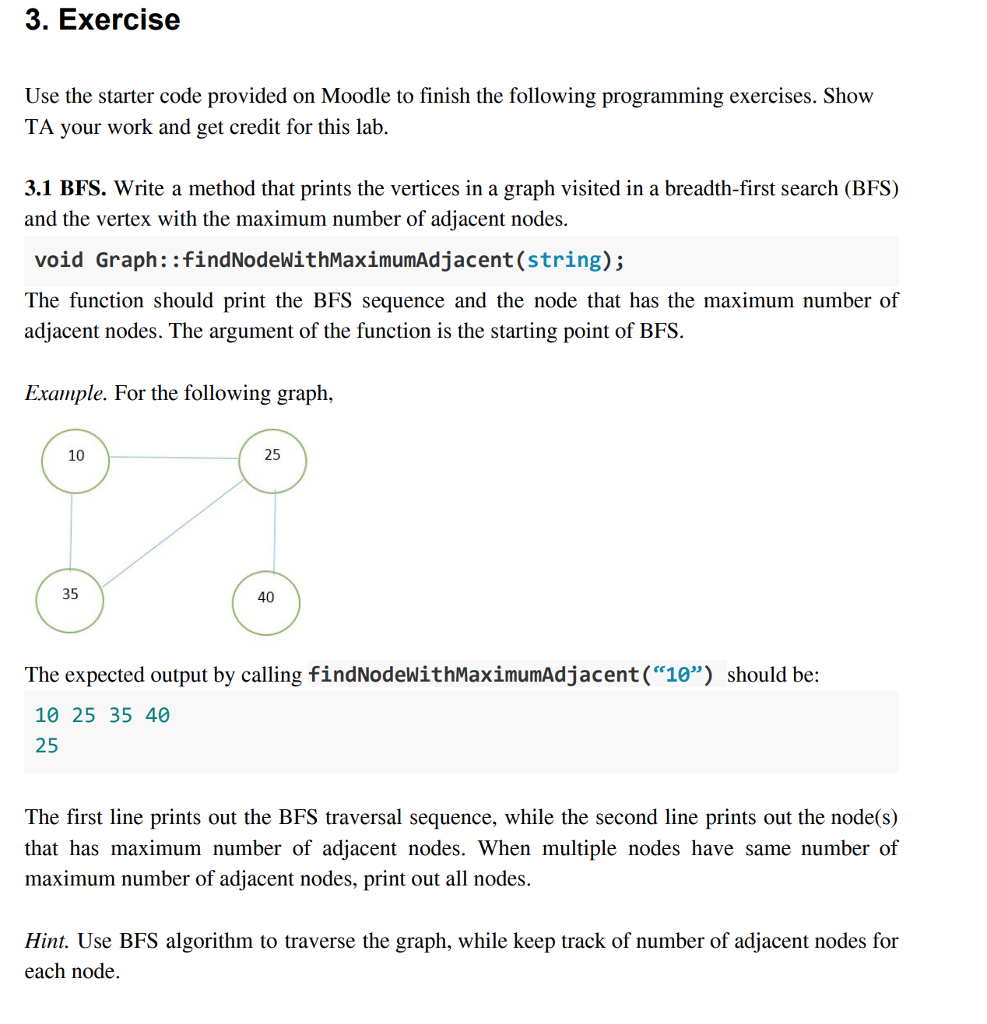 Solved 3. Exercise Use the starter code provided on Moodle | Chegg.com