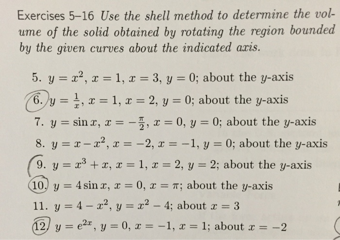 Solved Exercises 5-16 Use the shell method to determine the | Chegg.com