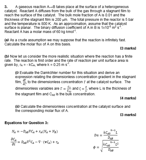 A gaseous reaction A rightarrow B takes place at the | Chegg.com