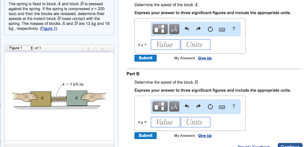 Solved The spring is fixed to block A and block B is pressed | Chegg.com