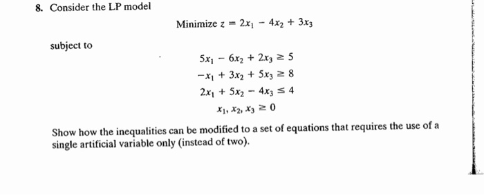 Solved Consider the LP model Minimize z=2x_1-4x_2+3x_3 | Chegg.com