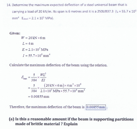Determine the maximum expected deflection of a steel | Chegg.com