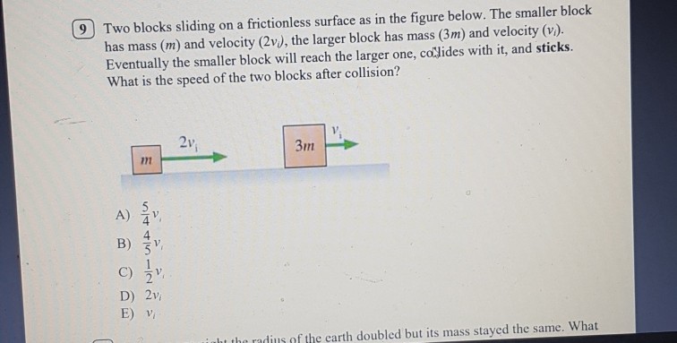 Solved 9 Two blocks sliding on a frictionless surface as in | Chegg.com