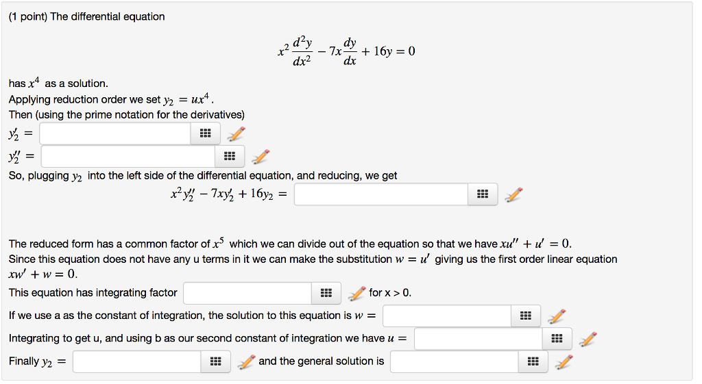 Solved The differential equation x^2 d^2y/dx^2 - 7x dy/dx + | Chegg.com