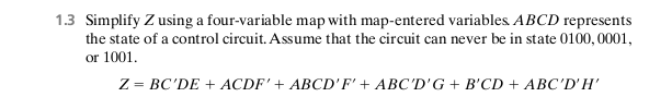 13 Simplify Z Using A Four Variable Map With