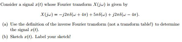 Consider a signal x(t) whose Fourier transform X(jw) | Chegg.com