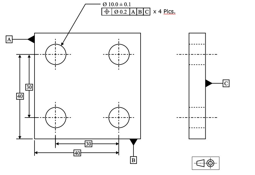 Solved Design a plate with 4 pins that will fit into these 4 | Chegg.com
