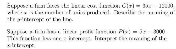 Solved Suppose a firm faces the linear cost function C(x) = | Chegg.com