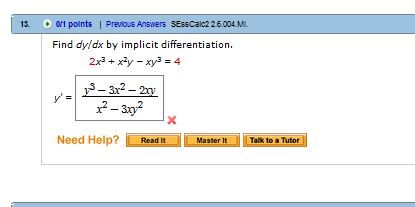Solved Find dy/dx by implicit differentiation. 2x^3 + x^2y | Chegg.com