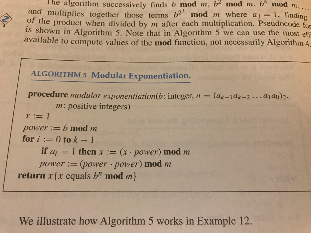 Solved Compute 325 Mod 35 Using The Algorithm Given On Page 0106