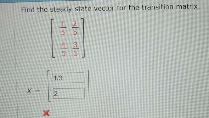 Solved Find the steady-state vector for the transition | Chegg.com