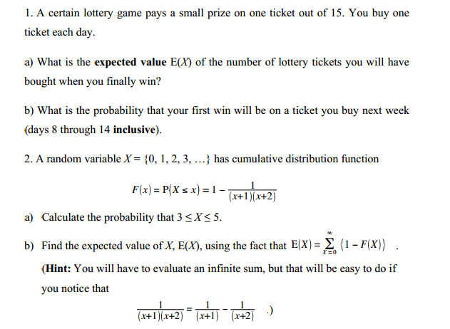 Solved A certain lottery game pays a small prize on one | Chegg.com