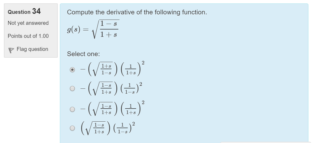 Solved Compute the derivative of the following function. | Chegg.com