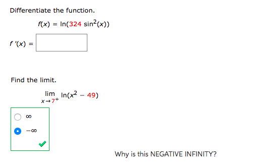 Solved Differentiate the function. rx) = ln( 324 sin2(x)) | Chegg.com