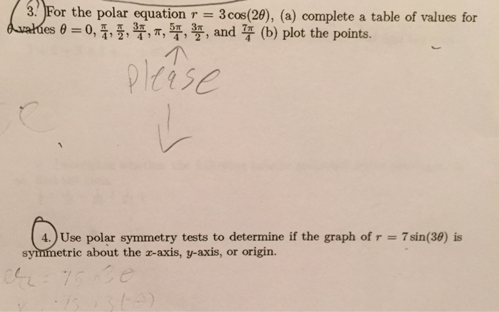Solved For the polar equation r= 3 cos (2 theta), complete a | Chegg.com