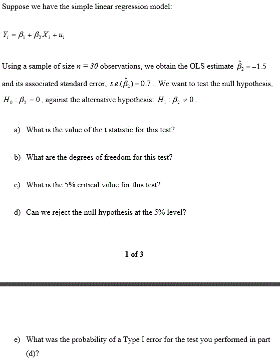 Solved Suppose we have the simple linear regression model: | Chegg.com