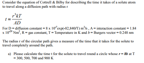 Solved Consider the equation of Cottrell & Bilby for | Chegg.com