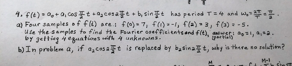 Solved f(t) = a_0+ a_1 cos pi/2 t + a_2 cos 2 pi/2 t + b_1 | Chegg.com
