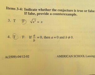 Solved Items 3-4: Indicate whether the conjecture is true or | Chegg.com
