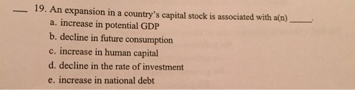 Solved An expansion in a country's capital stock is | Chegg.com