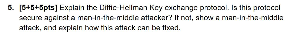 Solved 5. [5+5+5pts] Explain the Diffie-Hellman Key exchange | Chegg.com