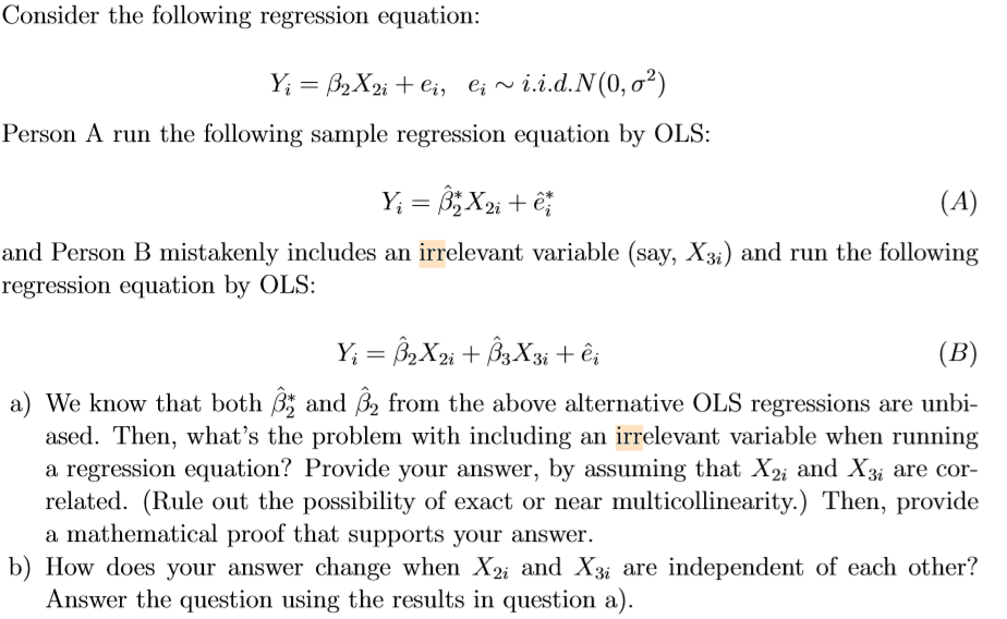Solved Consider the following regression equation: Yi = | Chegg.com
