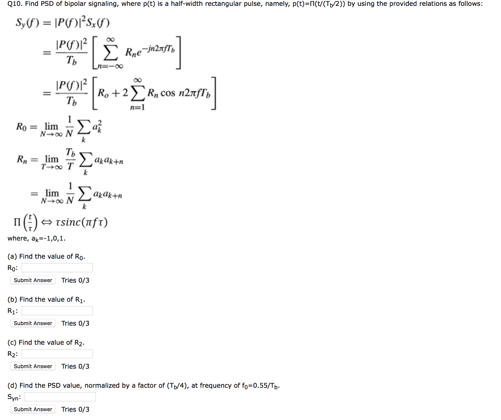 Solved Q10. Find PSD of bipolar signaling, where p(t) is a | Chegg.com
