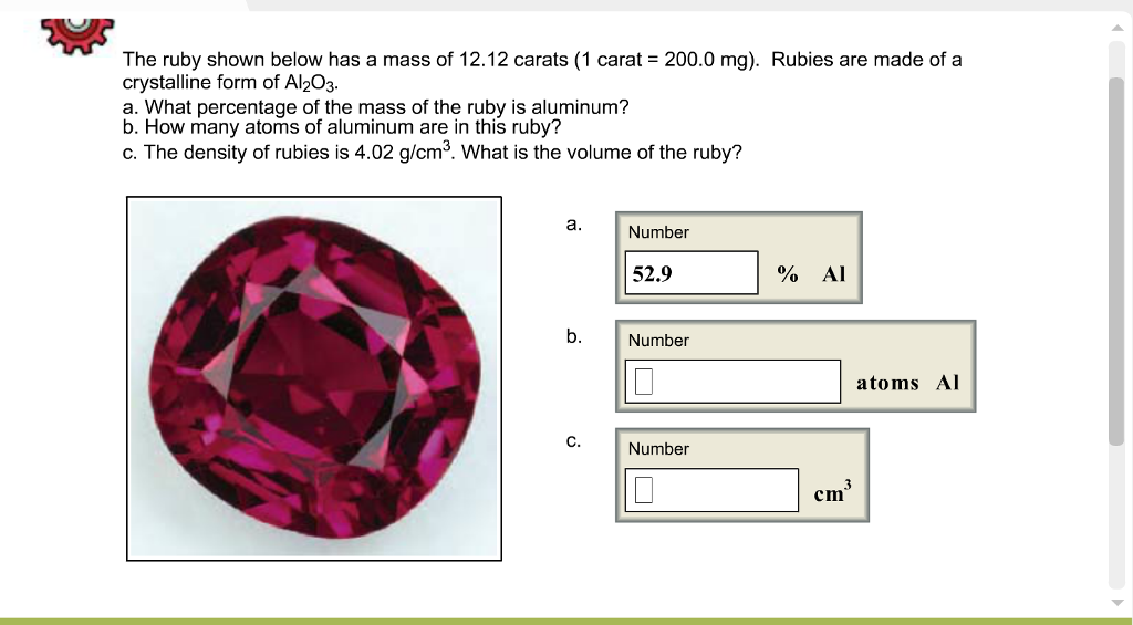 Solved The ruby shown below has a mass of 12.12 carats (1 | Chegg.com