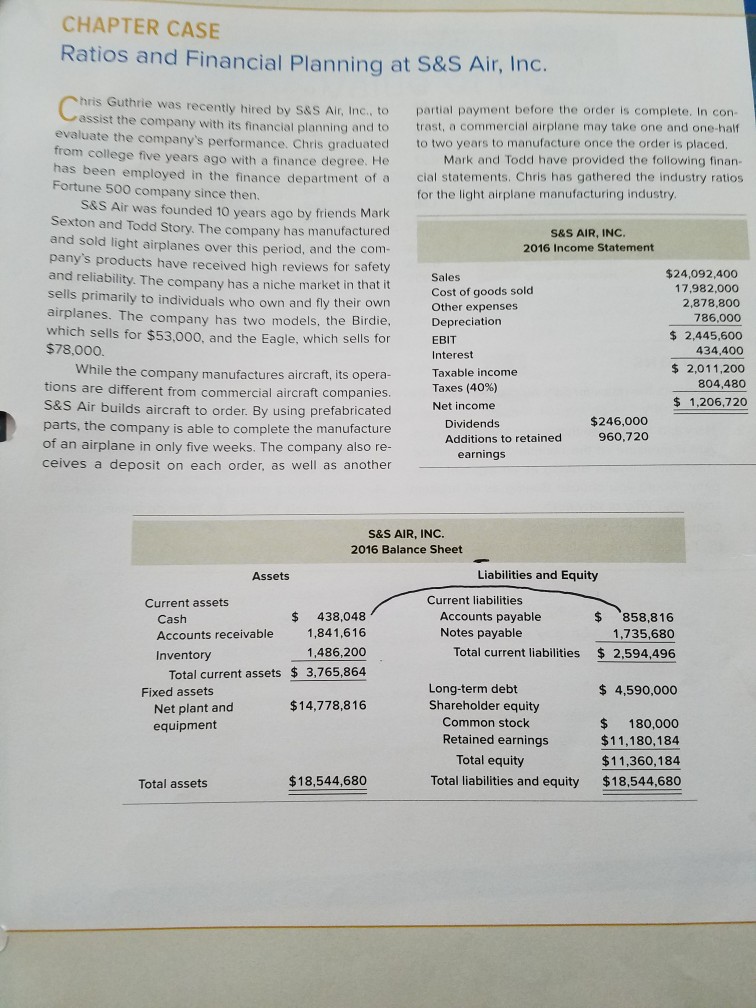 Solved CHAPTER CASE Ratios and Financial Planning at S&S | Chegg.com