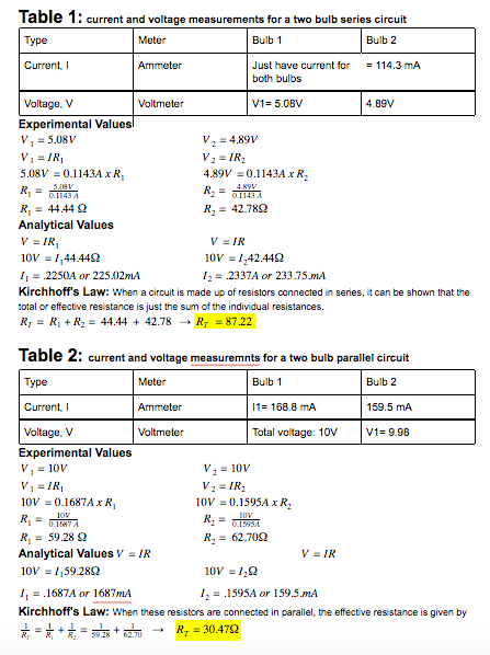 Solved 1. Why is my Total Resistance for circuit and | Chegg.com