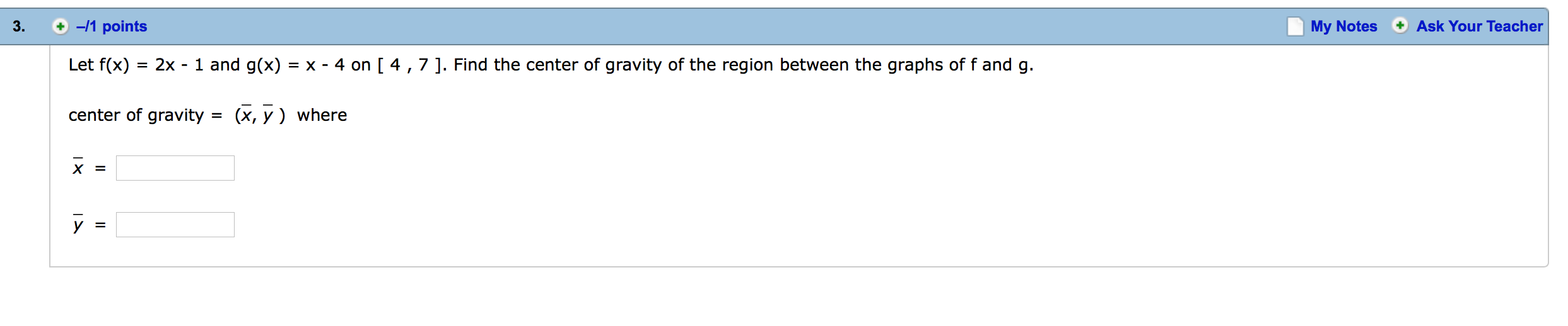 Solved Let f(x) = 2x - 1 and g(x) = x - 4 on [4, 7]. Find | Chegg.com
