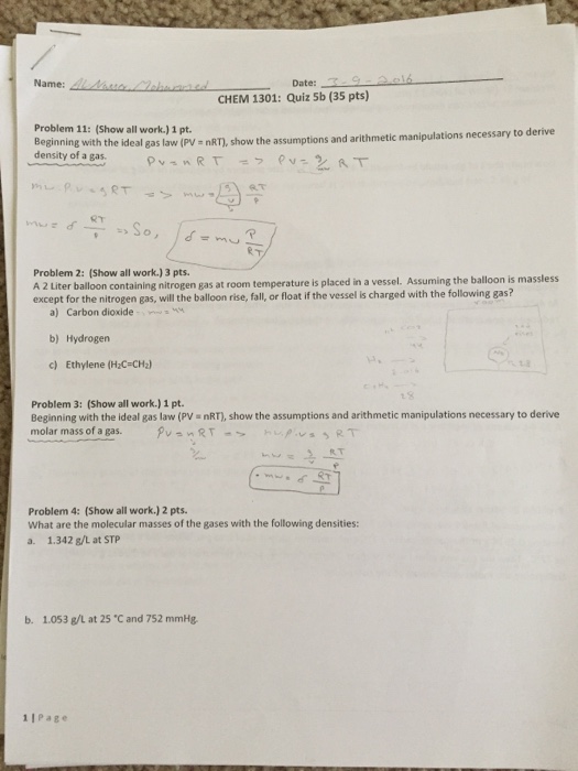 Solved Beginning with the ideal gas law (PV = nRT), show the | Chegg.com