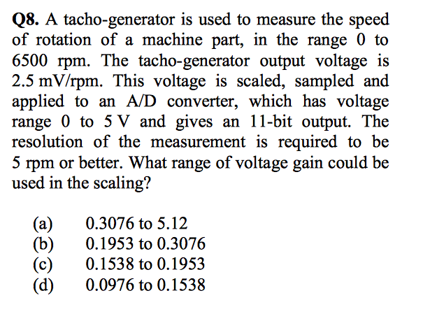 Solved A tacho-generator is used to measure the speed of | Chegg.com