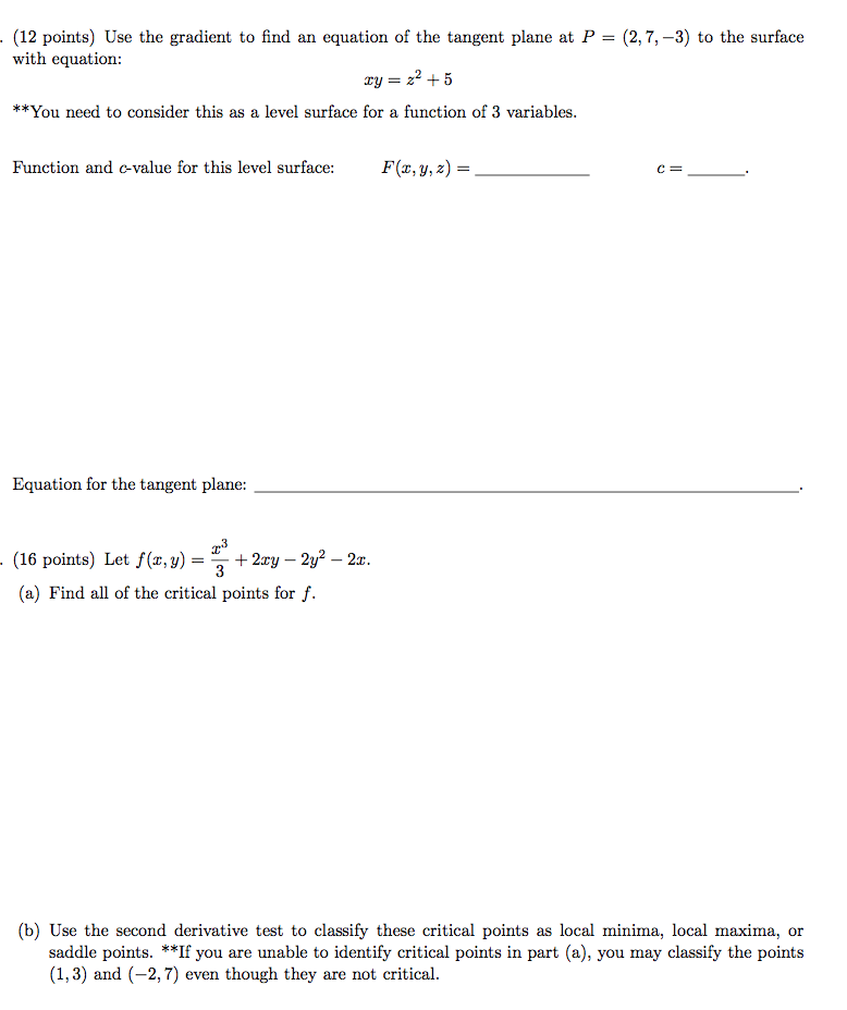 Solved (12 points) Use the gradient to find an equation of | Chegg.com