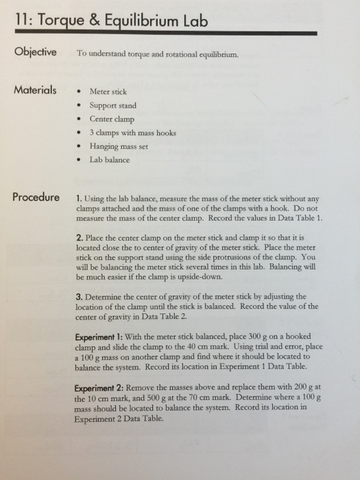 Solved 11: Torque & Equilibrium Lab Objective To understand | Chegg.com