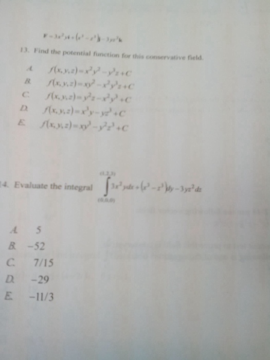 Solved 13. Find the potential function for this conservative | Chegg.com